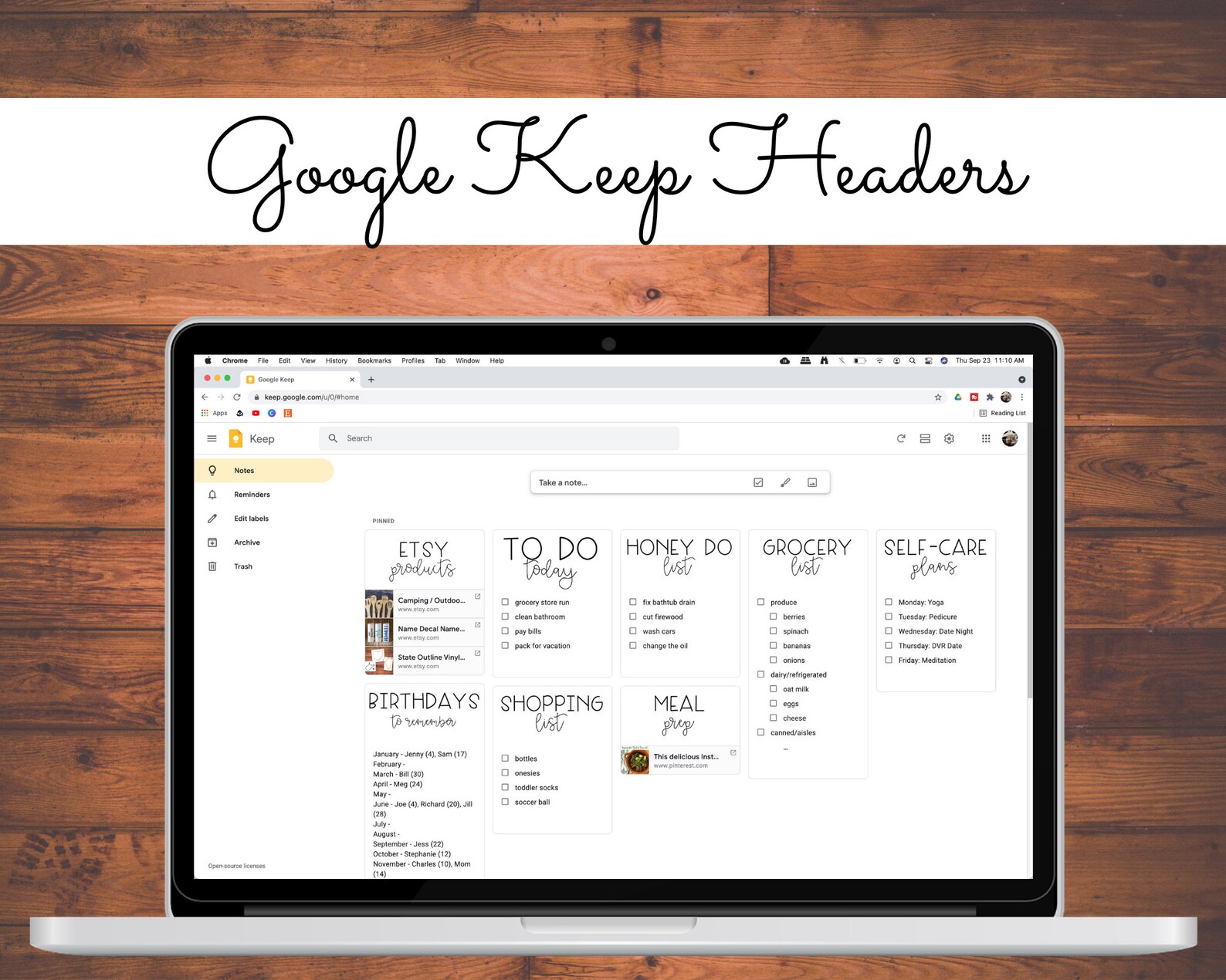 Google Keep Headers Minimalist Design Cute Fonts Black and - Etsy