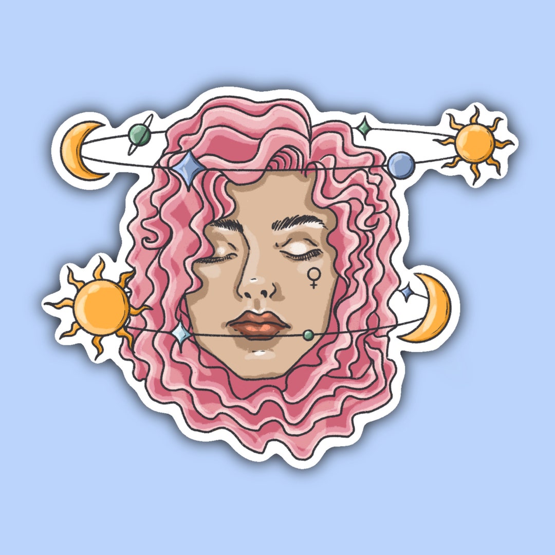 Space Planets Celestial Woman Face Sticker - Etsy