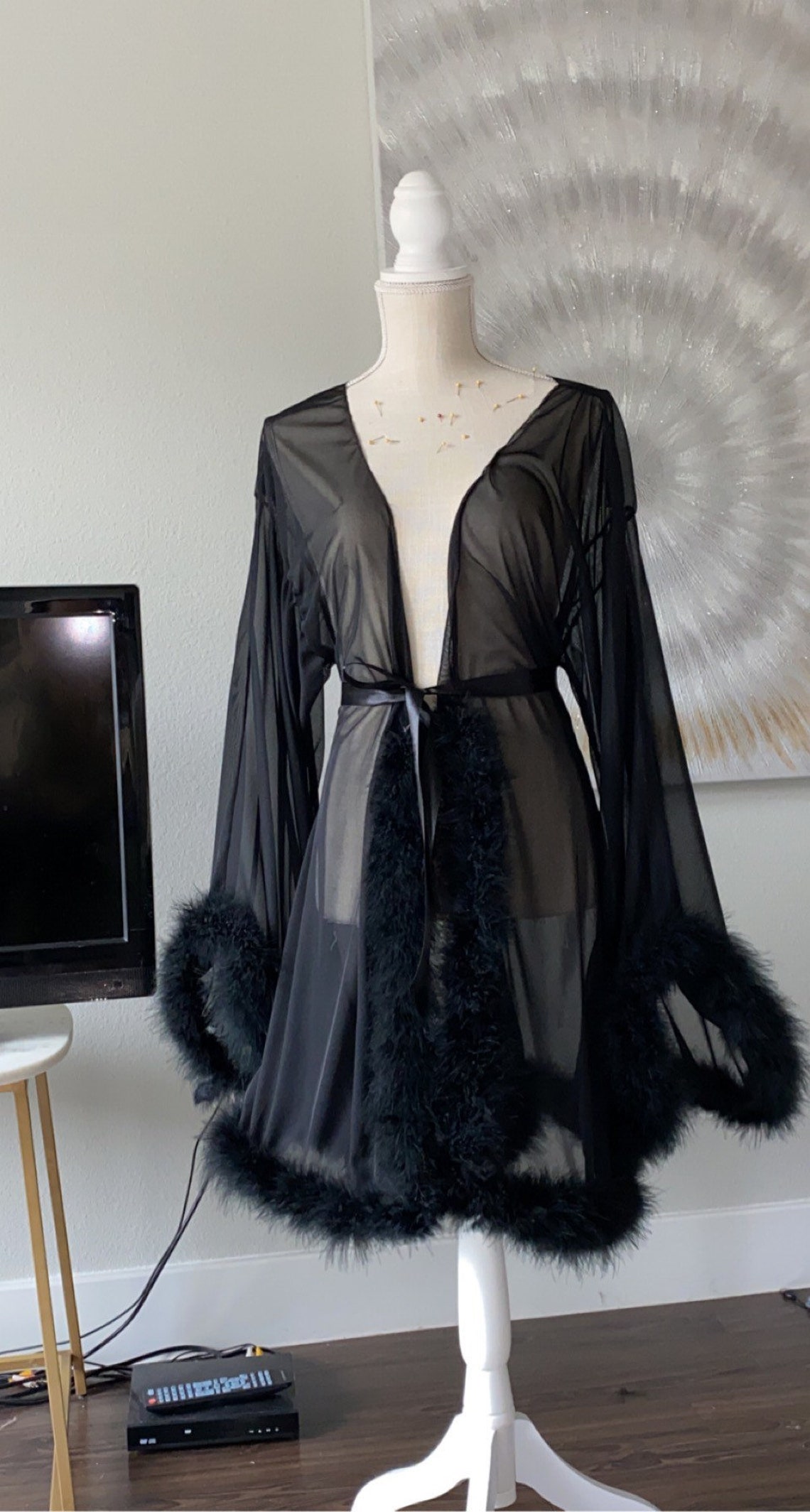 Black Fur Mesh Robe Etsy