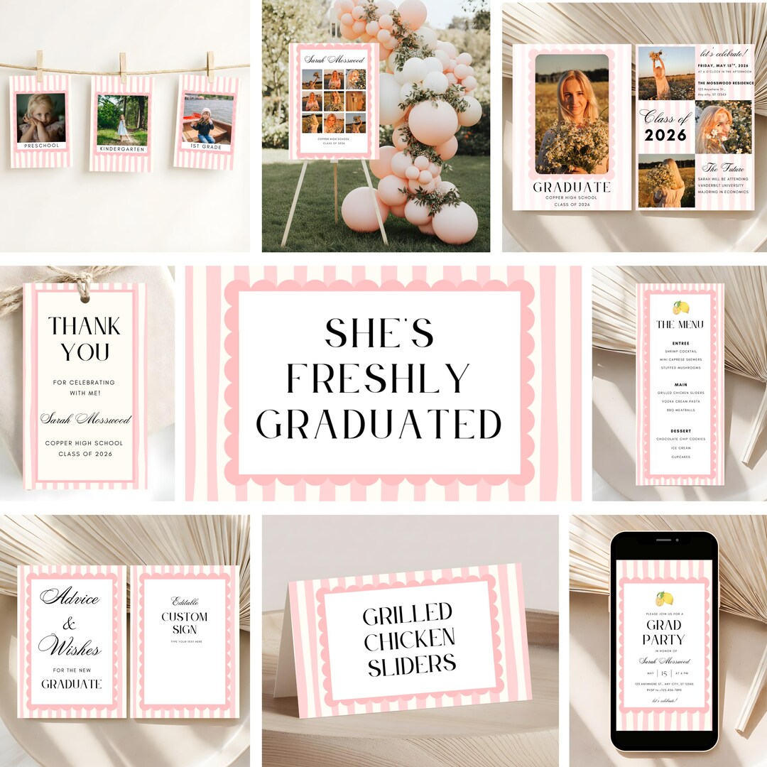 She's Freshly Graduated Graduation Party Bundle | Pink Stripe and Lemon ...