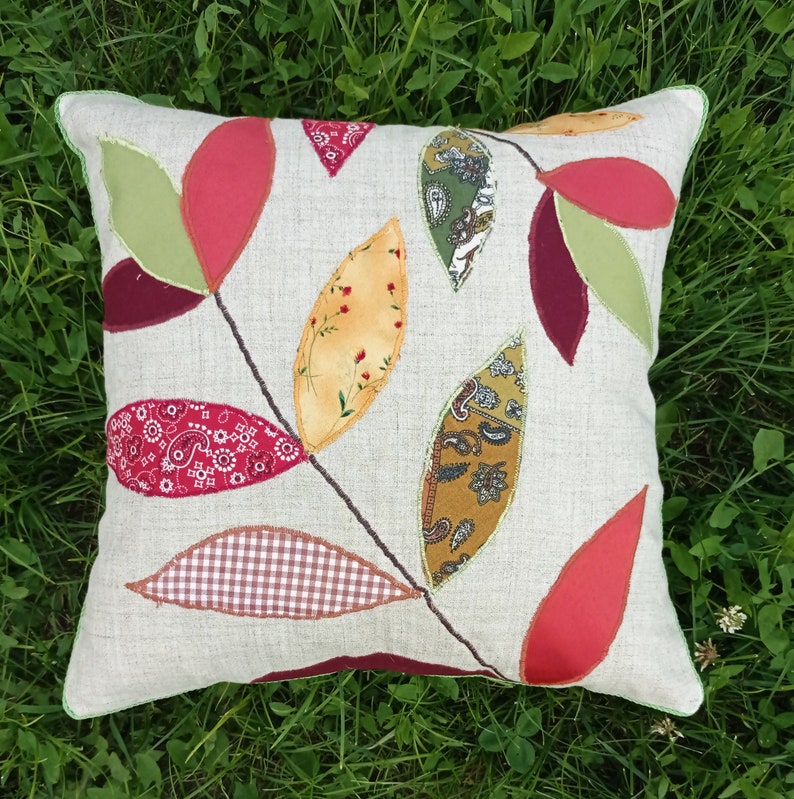 Pillow Fall Decor, Linen, Autumn Leaves Applique, Halloween Decor ...