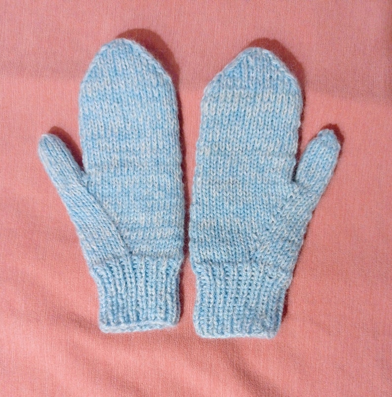 Hand-knitted Mittens for Women, Soft Blue, Patterned and Crystals, Warm ...