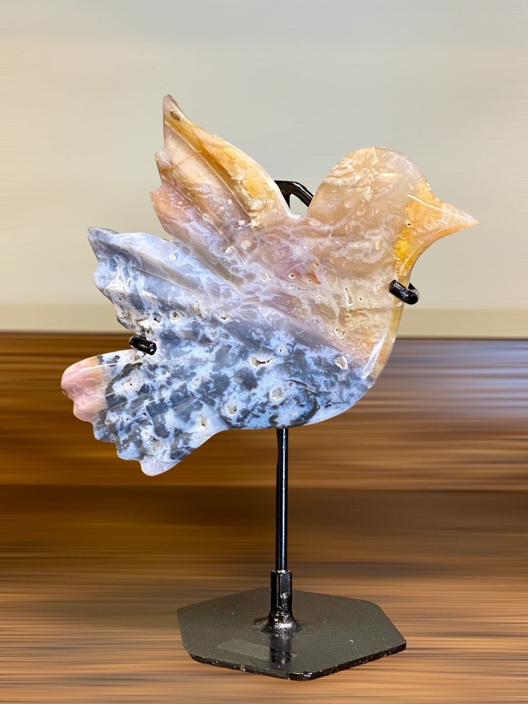 Pink Plume Agate Bird Rainbow Plume Agate Crystal Bird Carving Plume ...