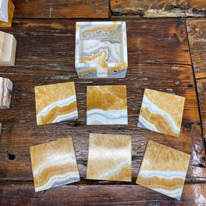 Banded Onyx Coaster Set Mexican Onyx Banded Orange Calcite Coasters ...