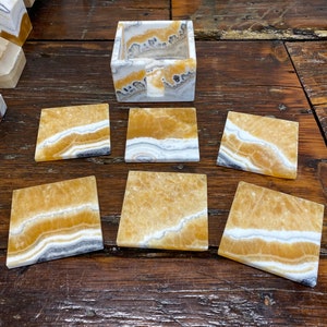 Banded Onyx Coaster Set Mexican Onyx Banded Orange Calcite Coasters ...