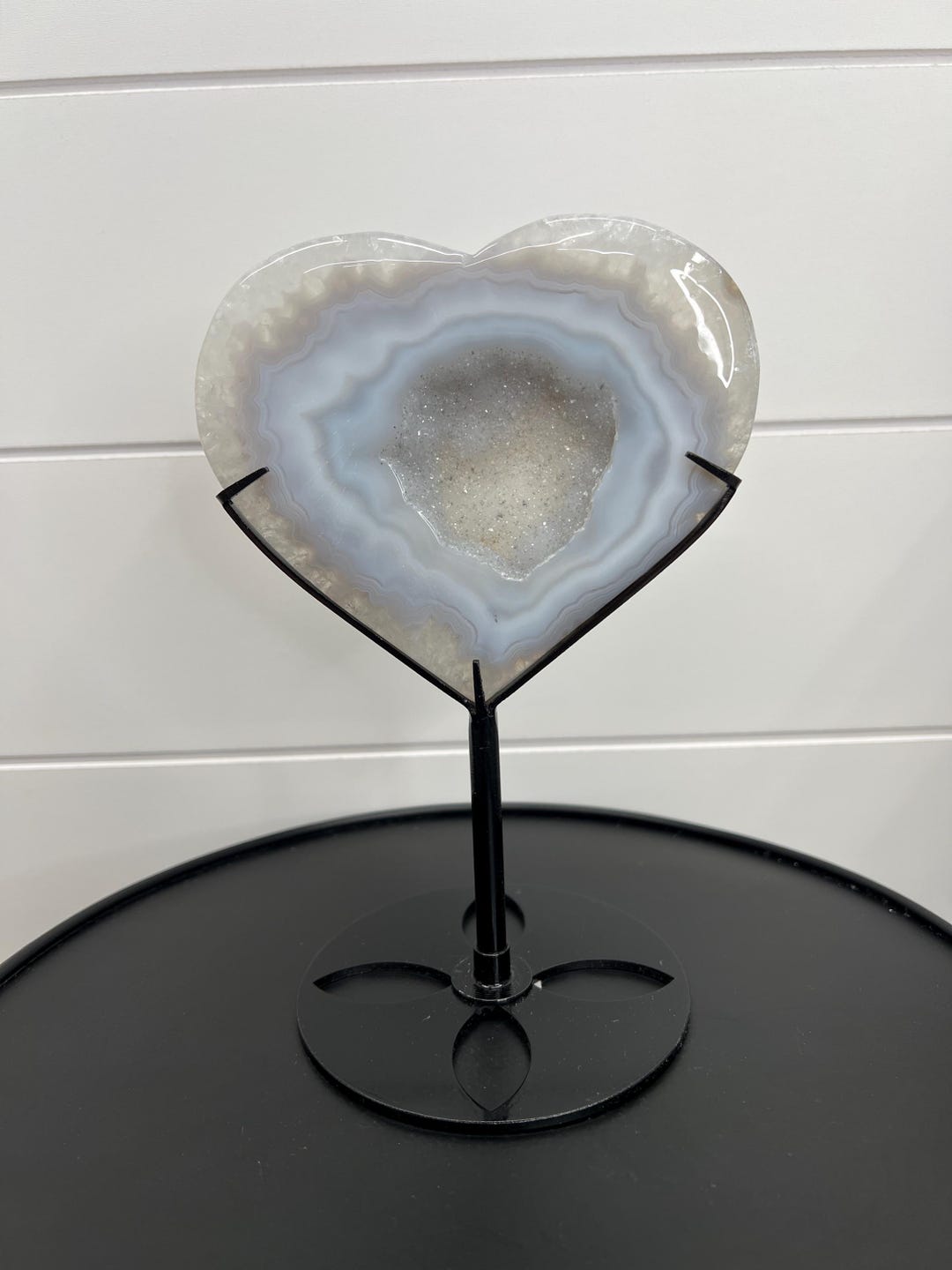 Banded Agate Heart With Druzy Center on Stand | Polished Agate Slice ...