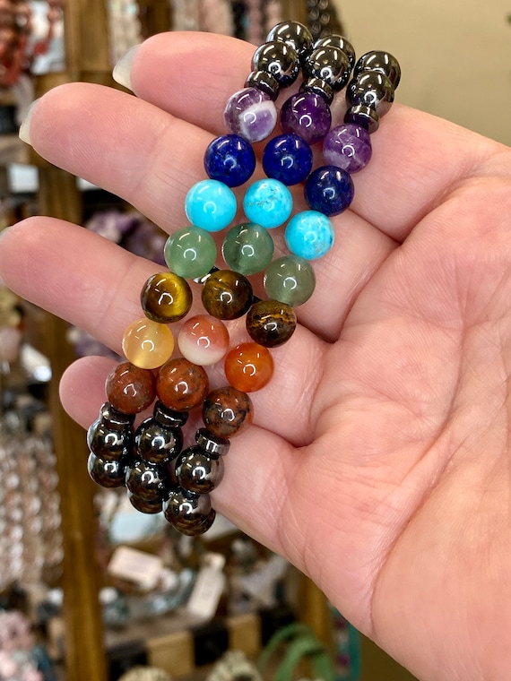 Hematite 7 Chakra Bracelet Gemstone Bracelet BOHO Jewelry Jewelry Crystal Bracelets Chakra Jewlery Chakra Crystals Etsy