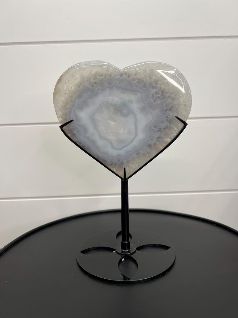 Banded Agate Heart With Druzy Center on Stand | Polished Agate Slice ...