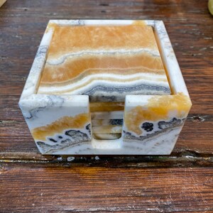 Banded Onyx Coaster Set Mexican Onyx Banded Orange Calcite Coasters ...