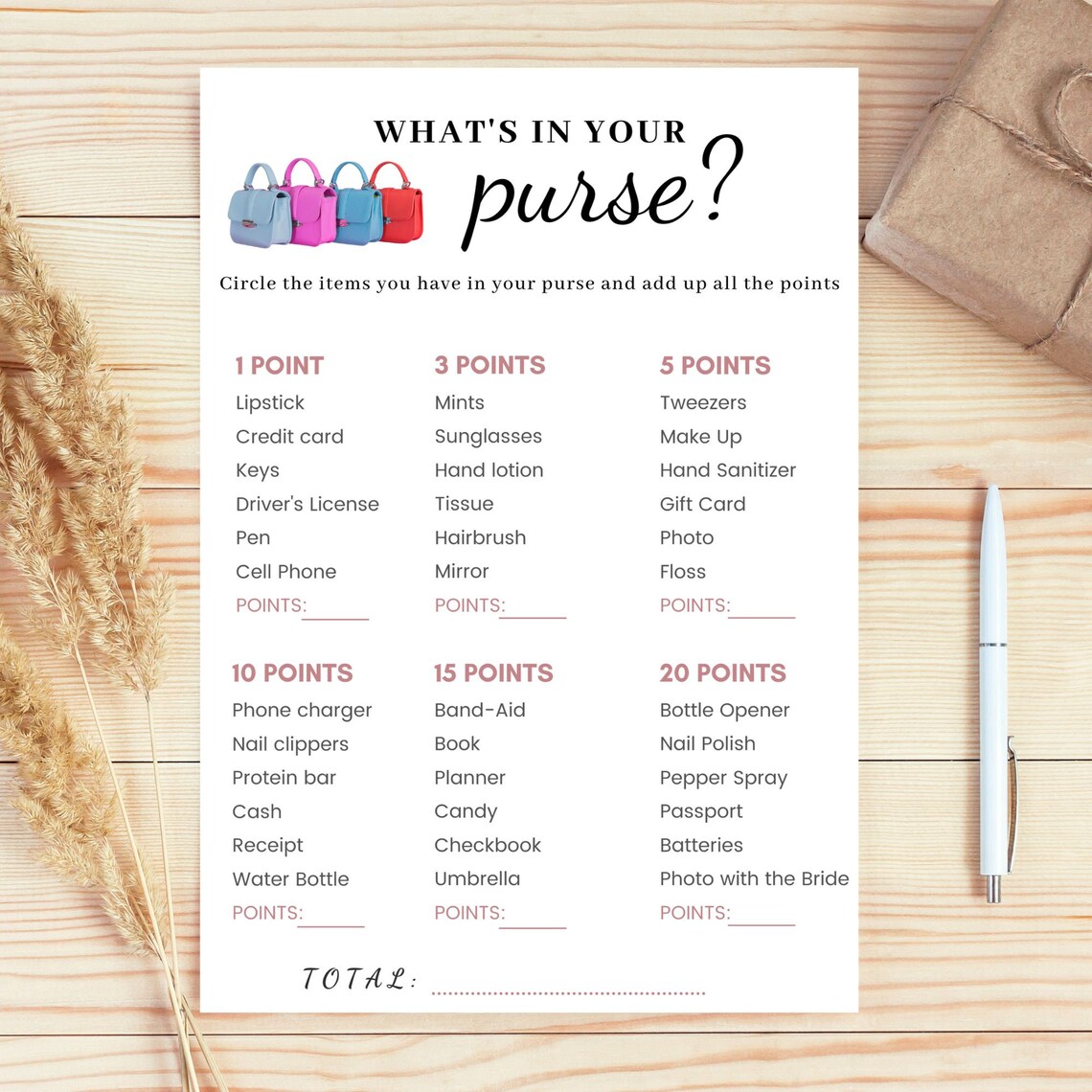 What's in Your Purse Bridal Shower Game, Purse Game, Bridal Shower ...