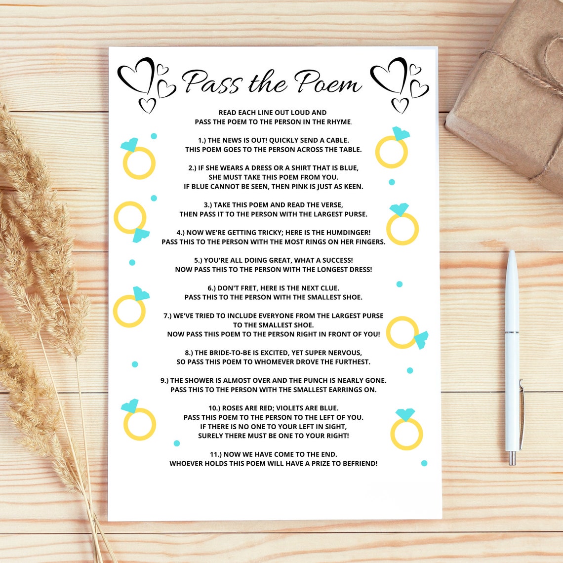 Pass the Poem Game Bridal Shower Game Wedding Shower - Etsy