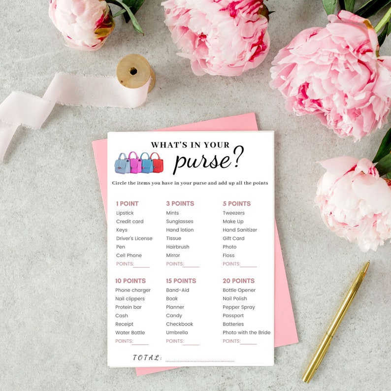 What's in Your Purse Bridal Shower Game, Purse Game, Bridal Shower ...
