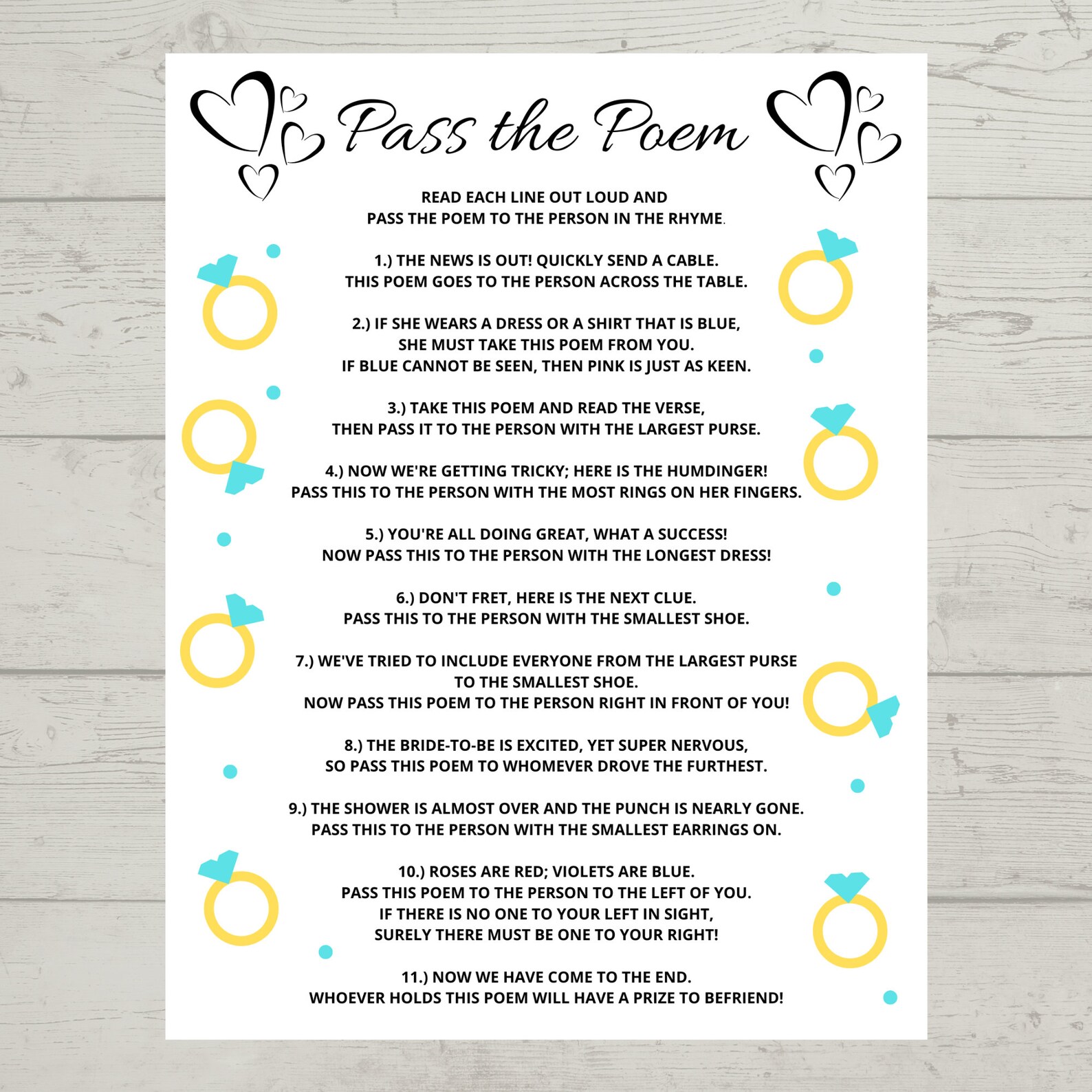 Pass the Poem Game, Bridal Shower Game, Wedding Shower, Digital File - Etsy