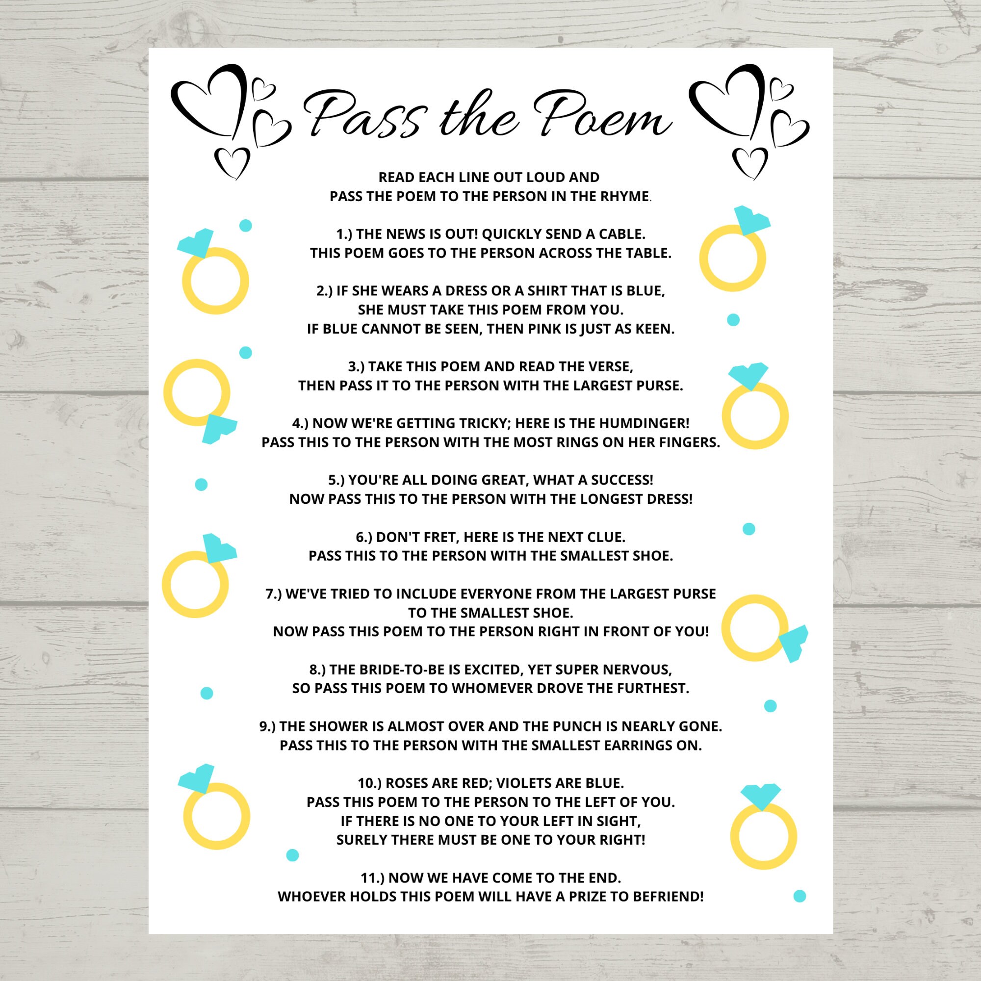 Pass the Poem Game, Bridal Shower Game, Wedding Shower, Digital File - Etsy