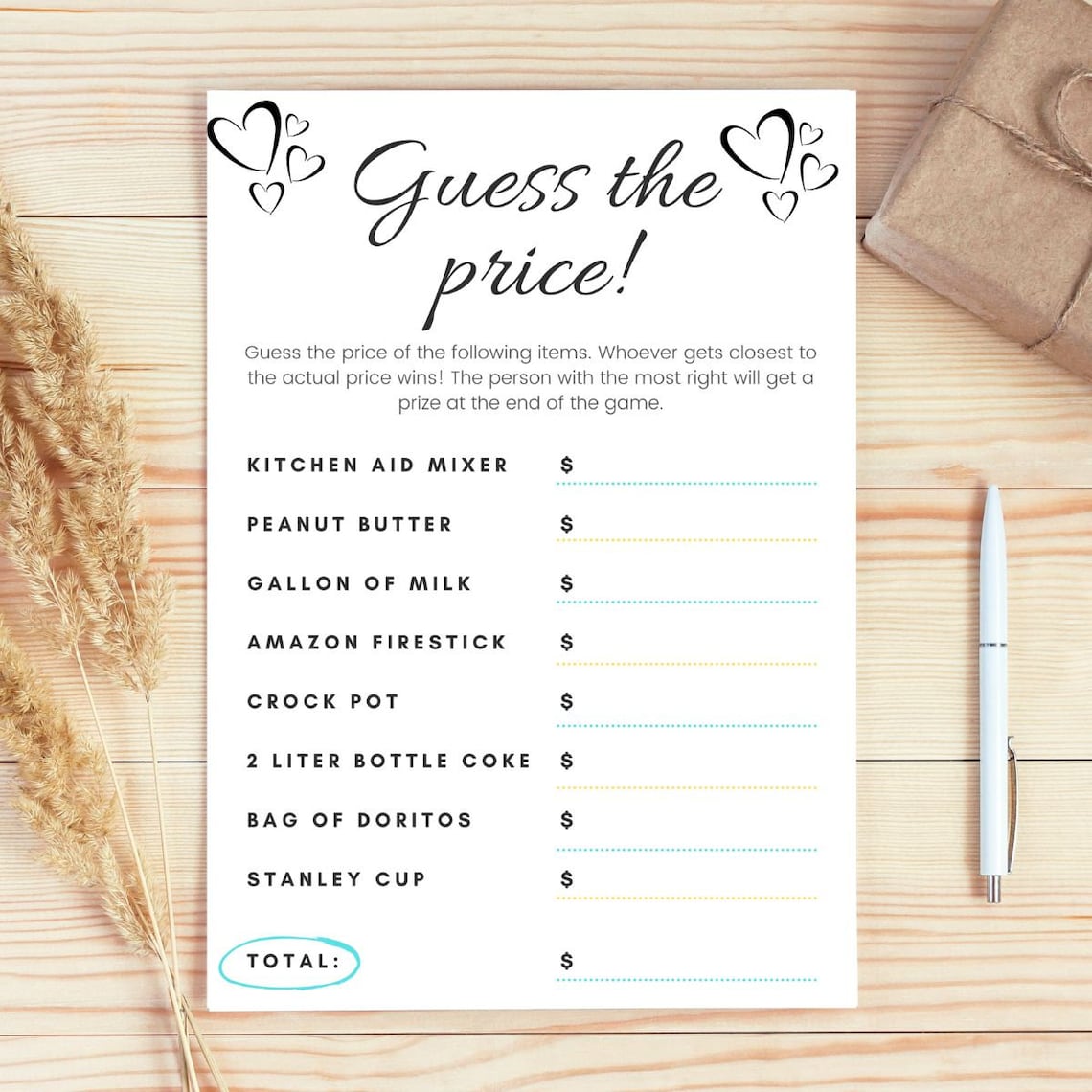 Guess the Price Bridal Shower Game, Bridal Shower Game, Digital File ...