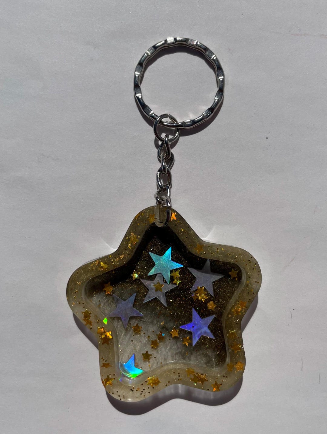 Black & Gold Star Resin Keychain - Etsy