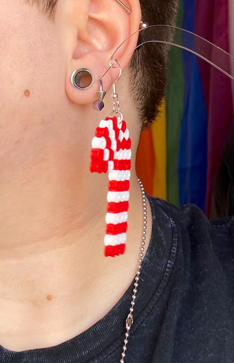 Candy Cane Earrings - Winter Holiday Christmas Perler Beads - Etsy