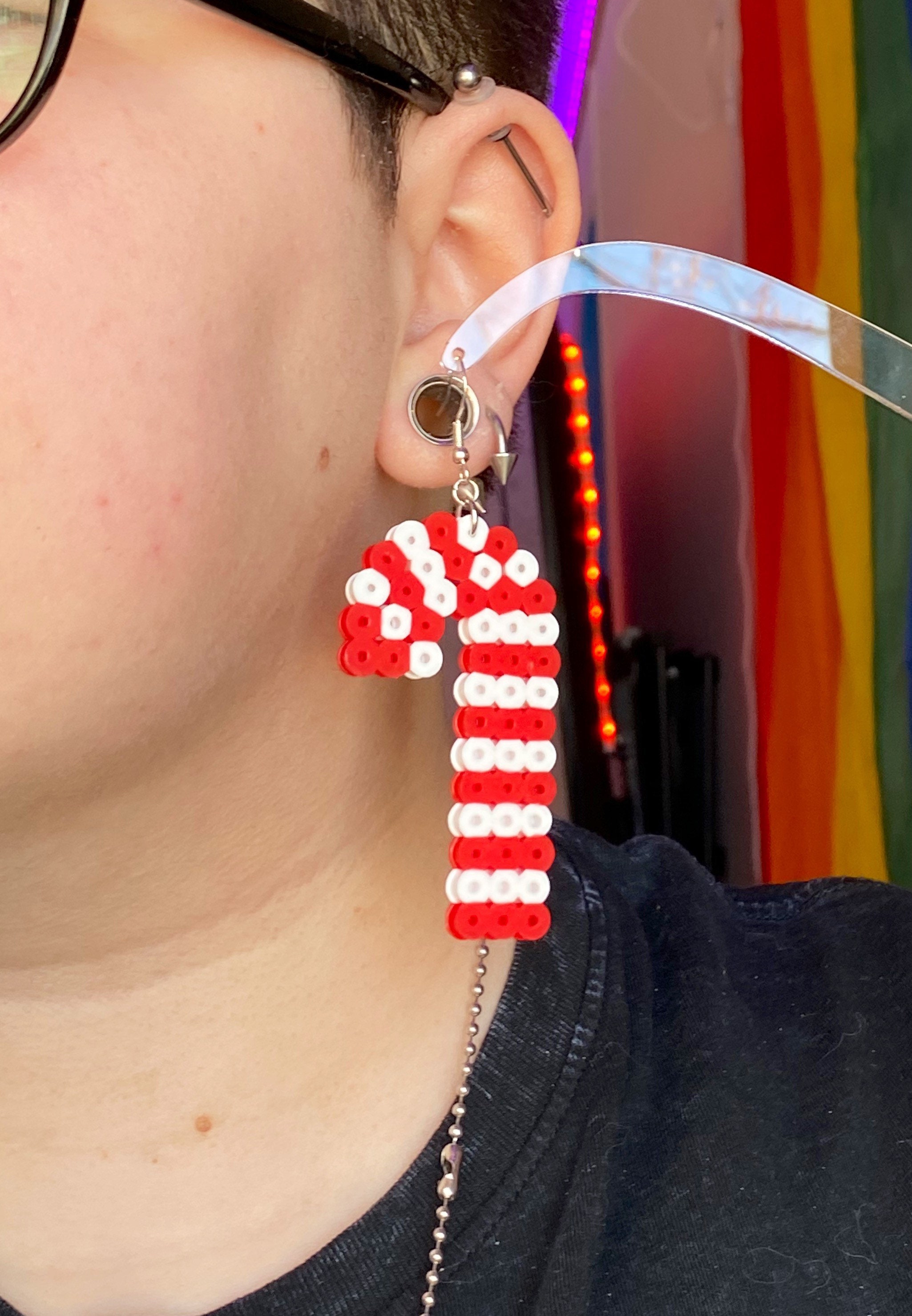 Candy Cane Earrings - Winter Holiday Christmas Perler Beads - Etsy