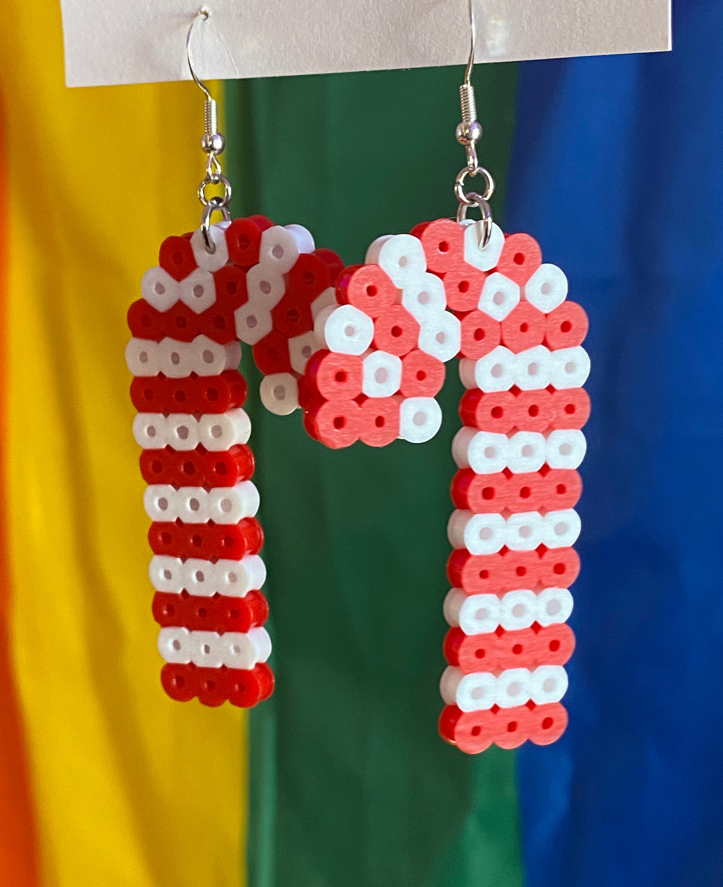 Candy Cane Earrings Winter Holiday Christmas Perler Beads Etsy