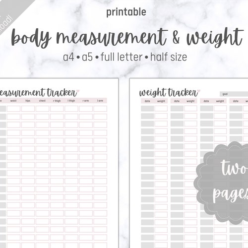 Printable Body Measurement Tracker Body Size Log Diet - Etsy