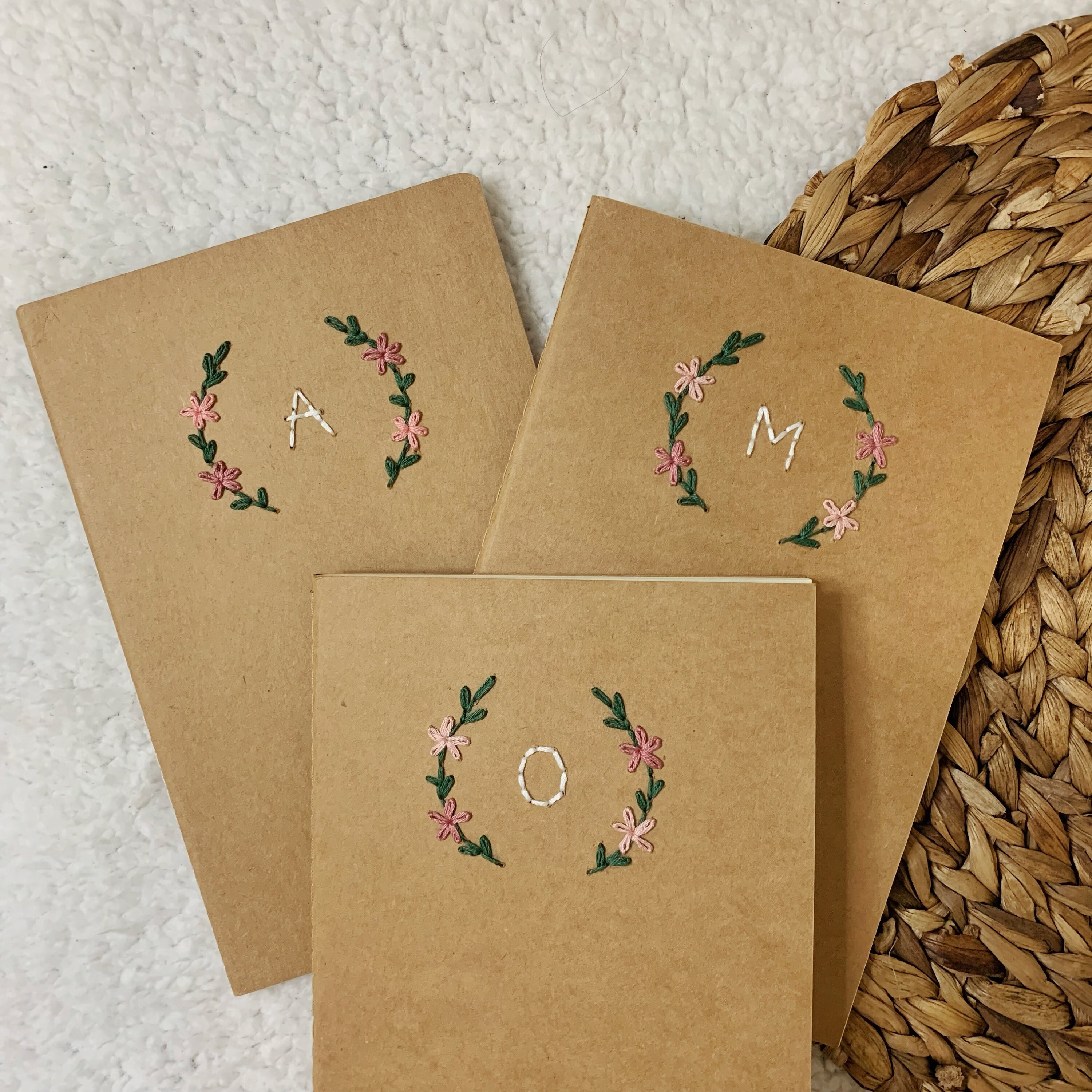 Custom Initial Embroidered Kraft Notebook Embroidered Floral - Etsy