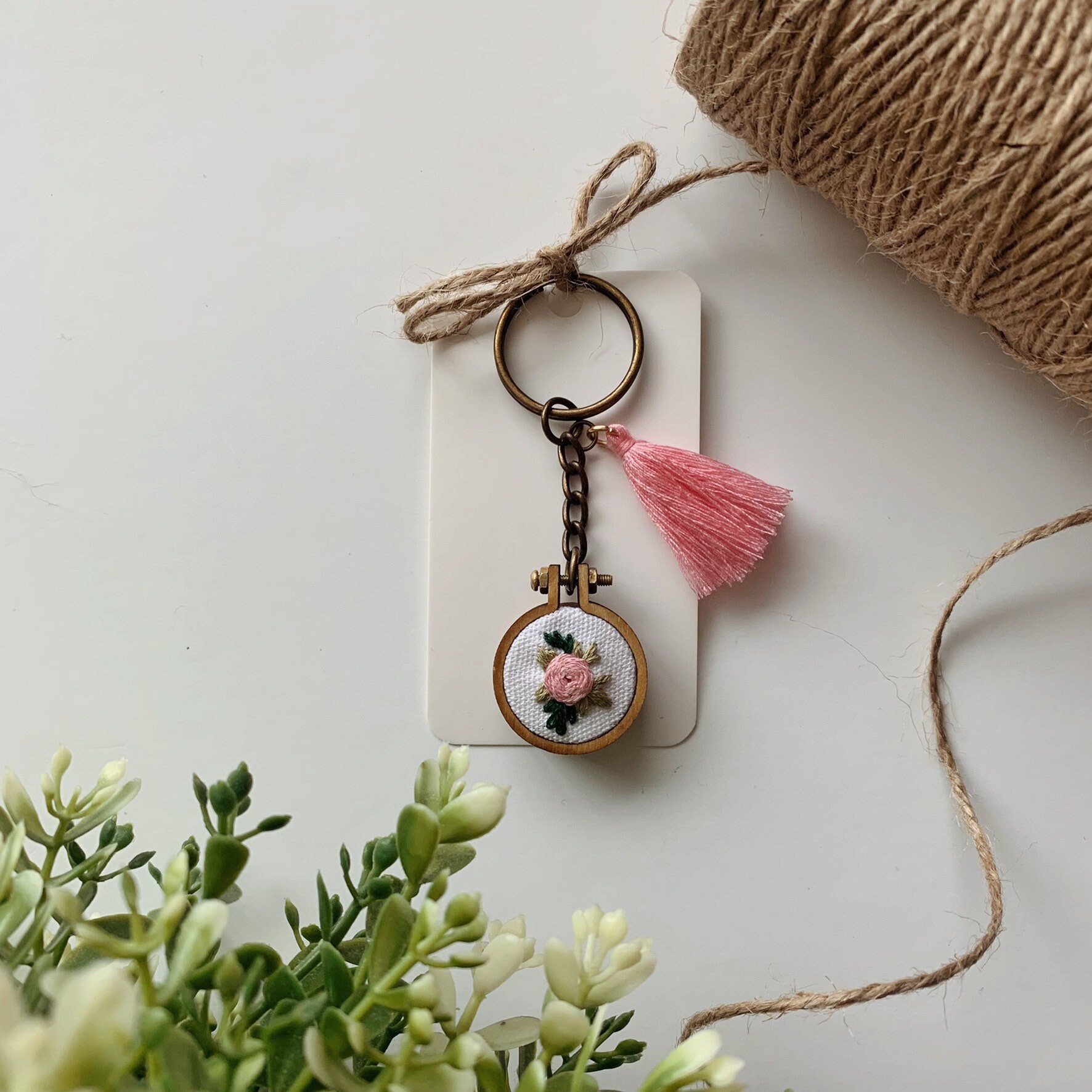 Floral Embroidered Keychain Hand Embroidered Keychain Cute - Etsy