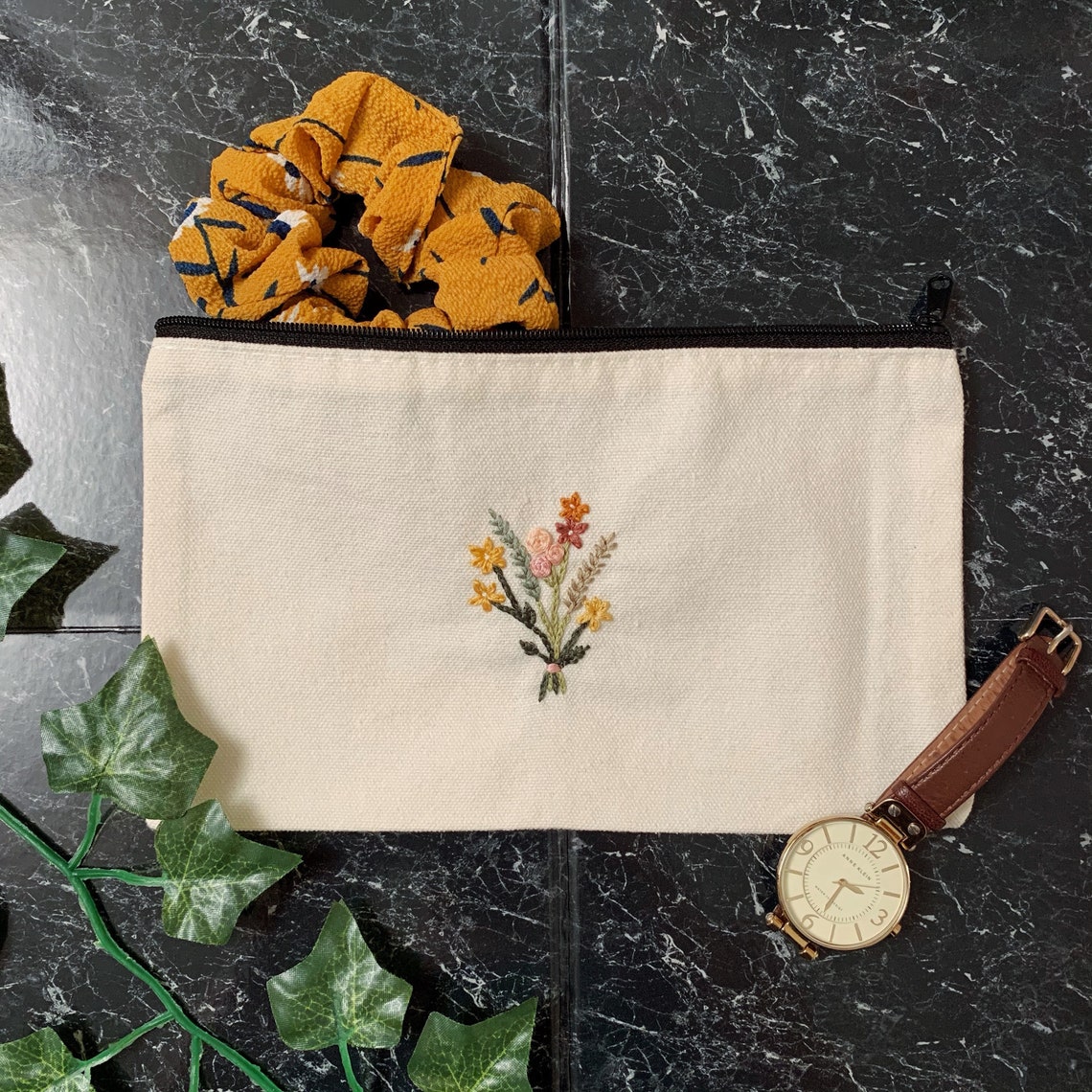 Bouquet of Flowers Pouch Canvas Pencil Case Makeup Pouch | Etsy