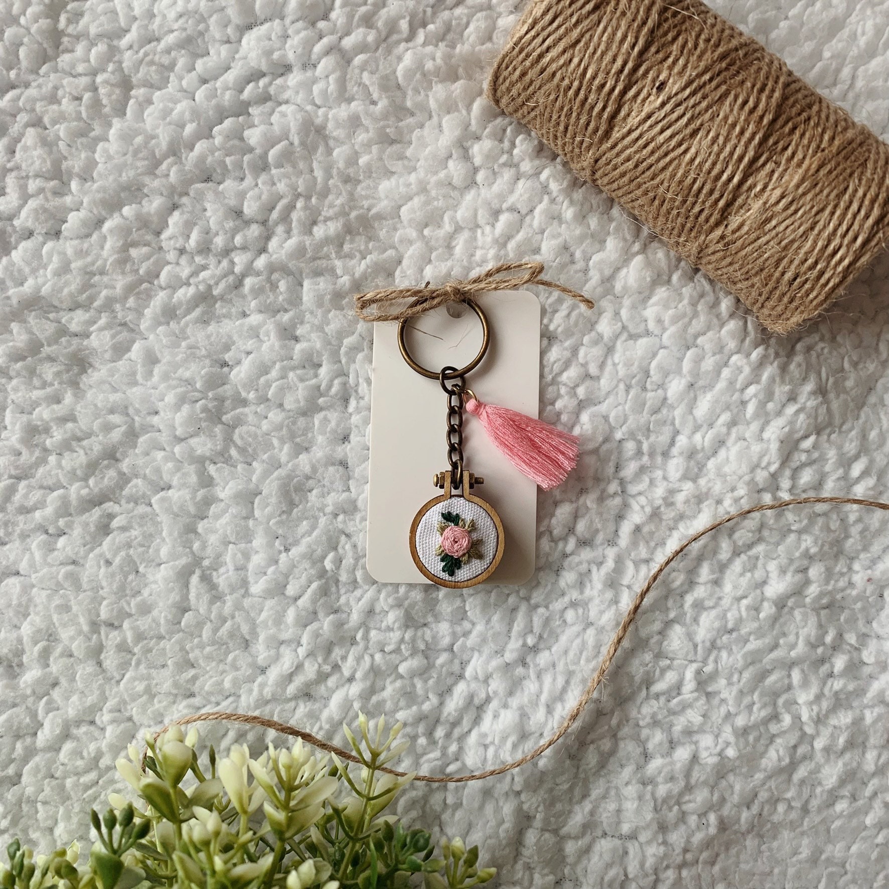 Floral Embroidered Keychain Hand Embroidered Keychain Cute - Etsy