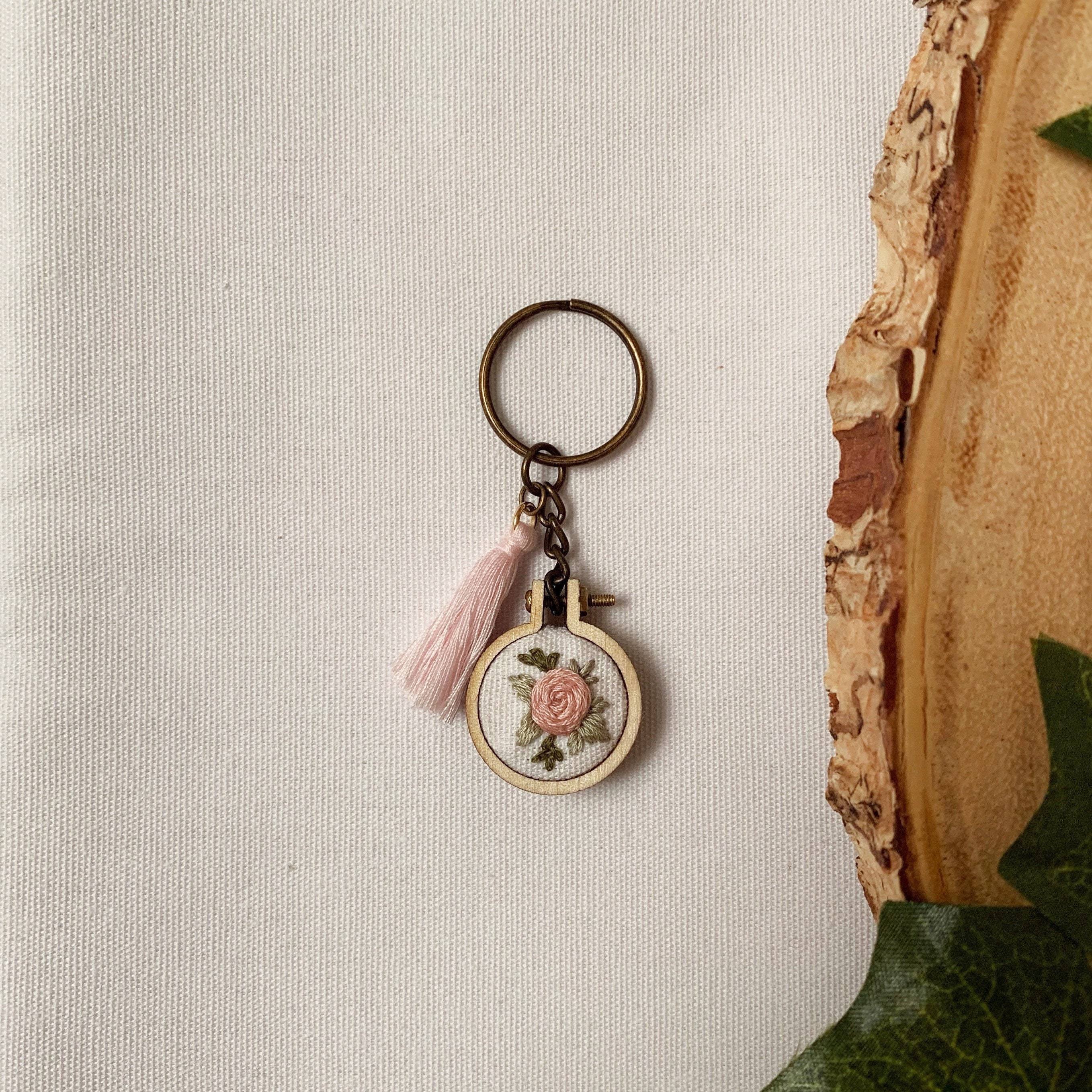 Floral Embroidered Keychain Hand Embroidered Keychain Cute - Etsy