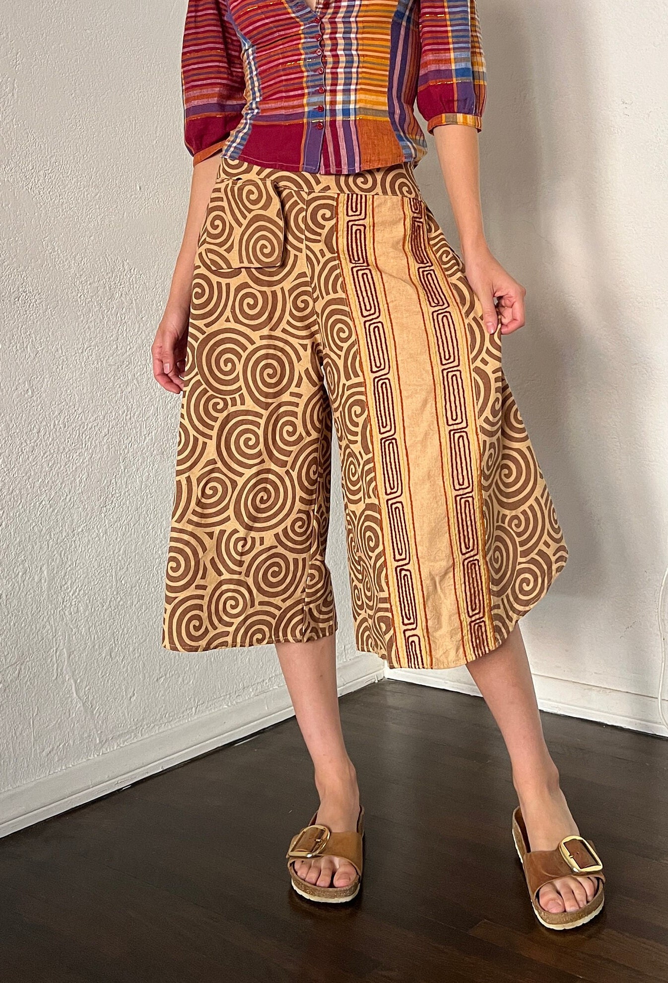 1970 Indian Pants Cotton Dyed Vintage Tan and Brown Swirl Pocket - Etsy