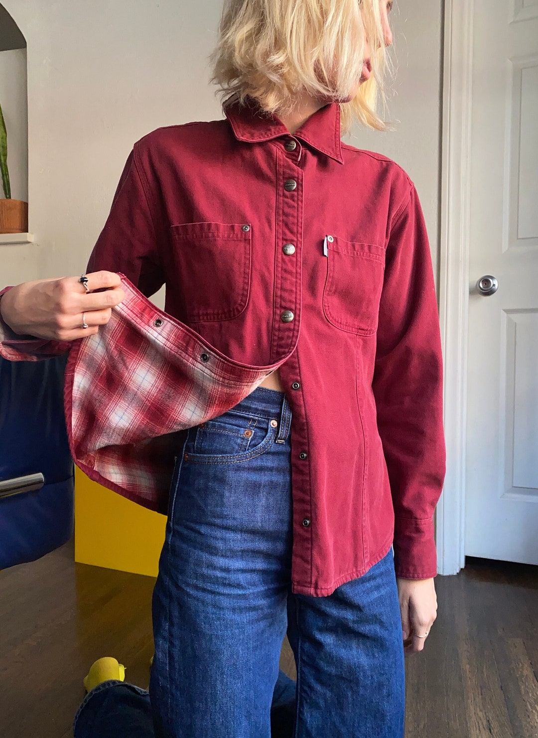 80s Carhartt Dust Jacket Red Plaid Lined Denim Vintage - Etsy