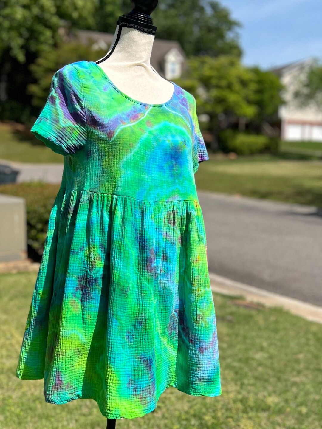 Geode Gypsy Style Dress and Ice Tie Dye Upcycled Gauze Dress With Geode ...