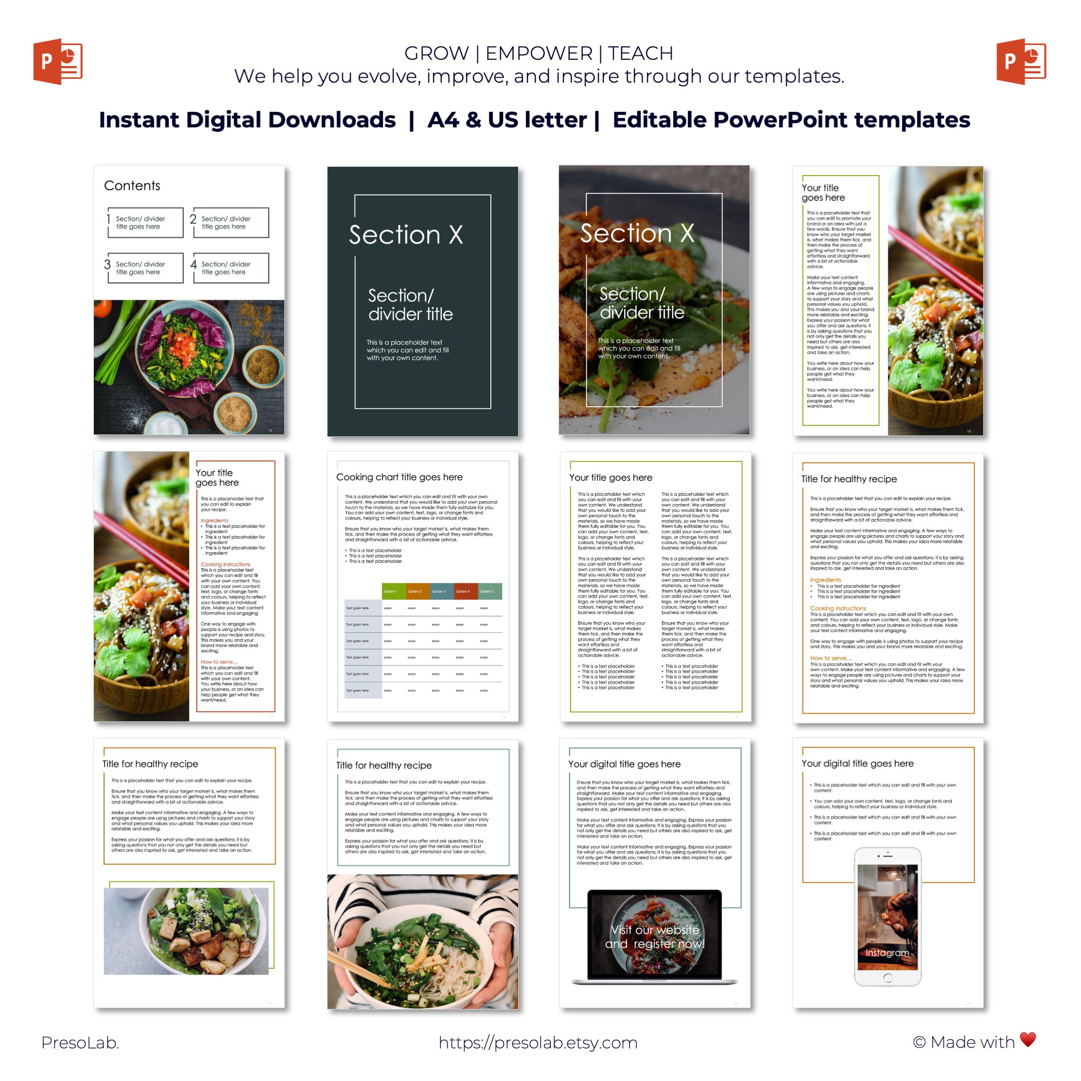 POWERPOINT BOOKLET TEMPLATE Instant Digital Editable Download Good Food ...