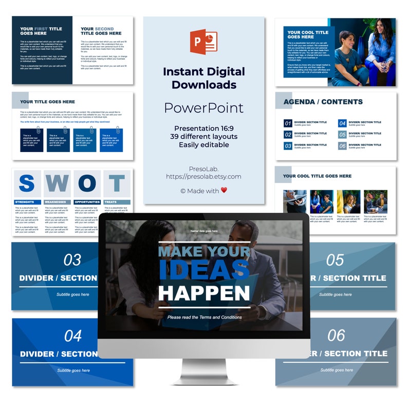 POWERPOINT PRESENTATION TEMPLATE Instant Digital Editable Download Make Your Ideas Happen - Etsy