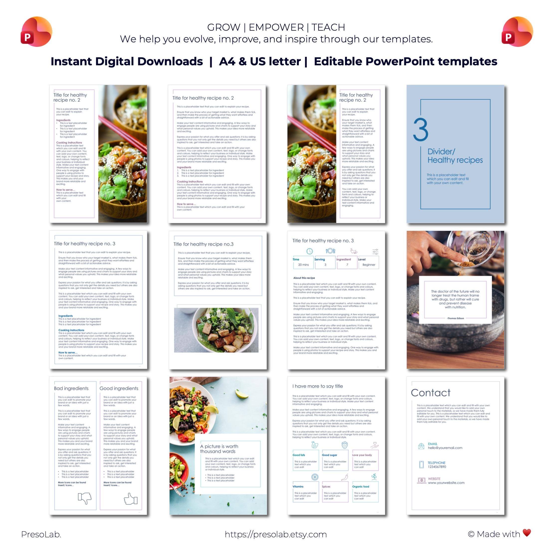 POWERPOINT RECIPES TEMPLATE – Instant Digital Editable Download ...