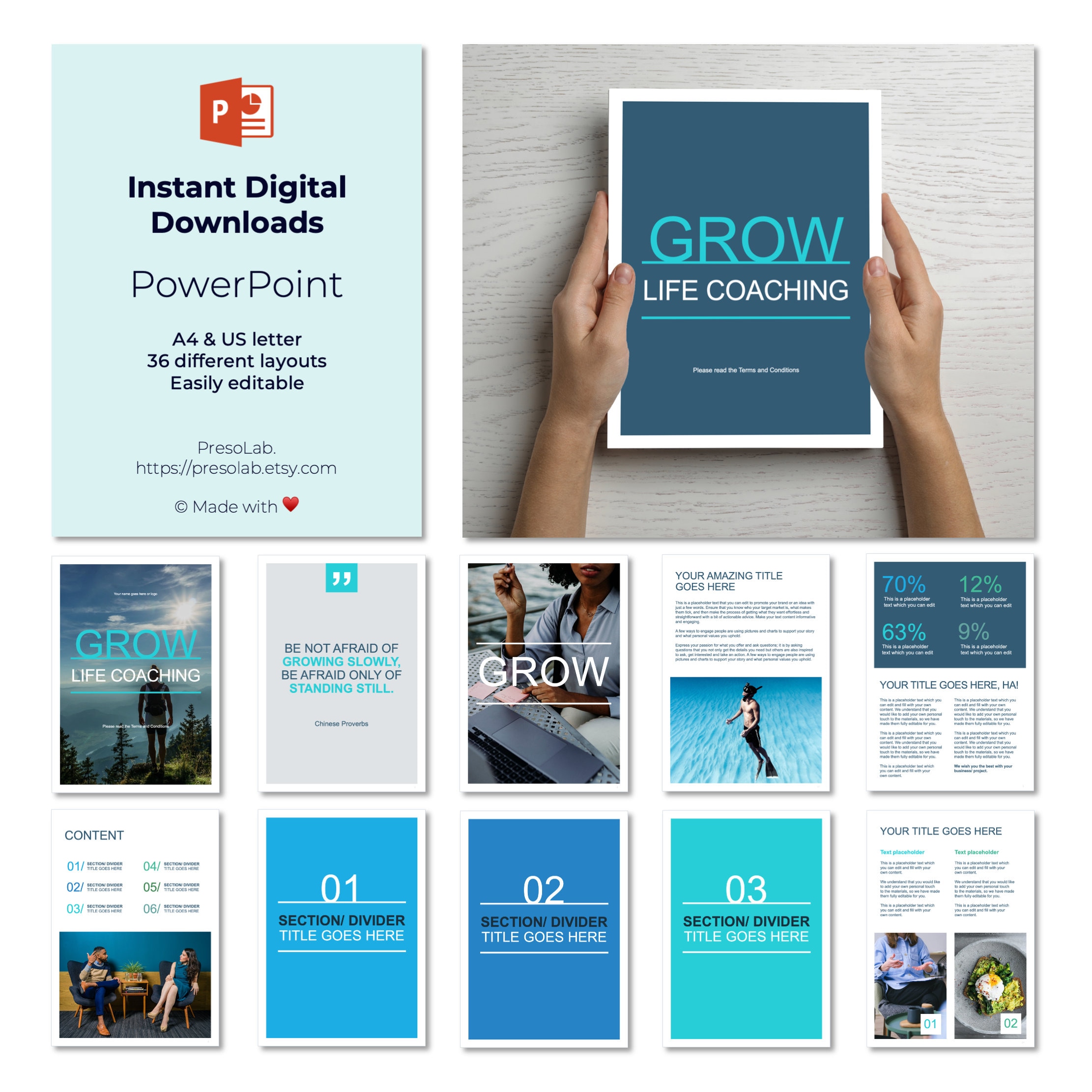 POWERPOINT BOOKLET TEMPLATE – Instant Digital Editable Download – Grow: Life Coaching - Etsy
