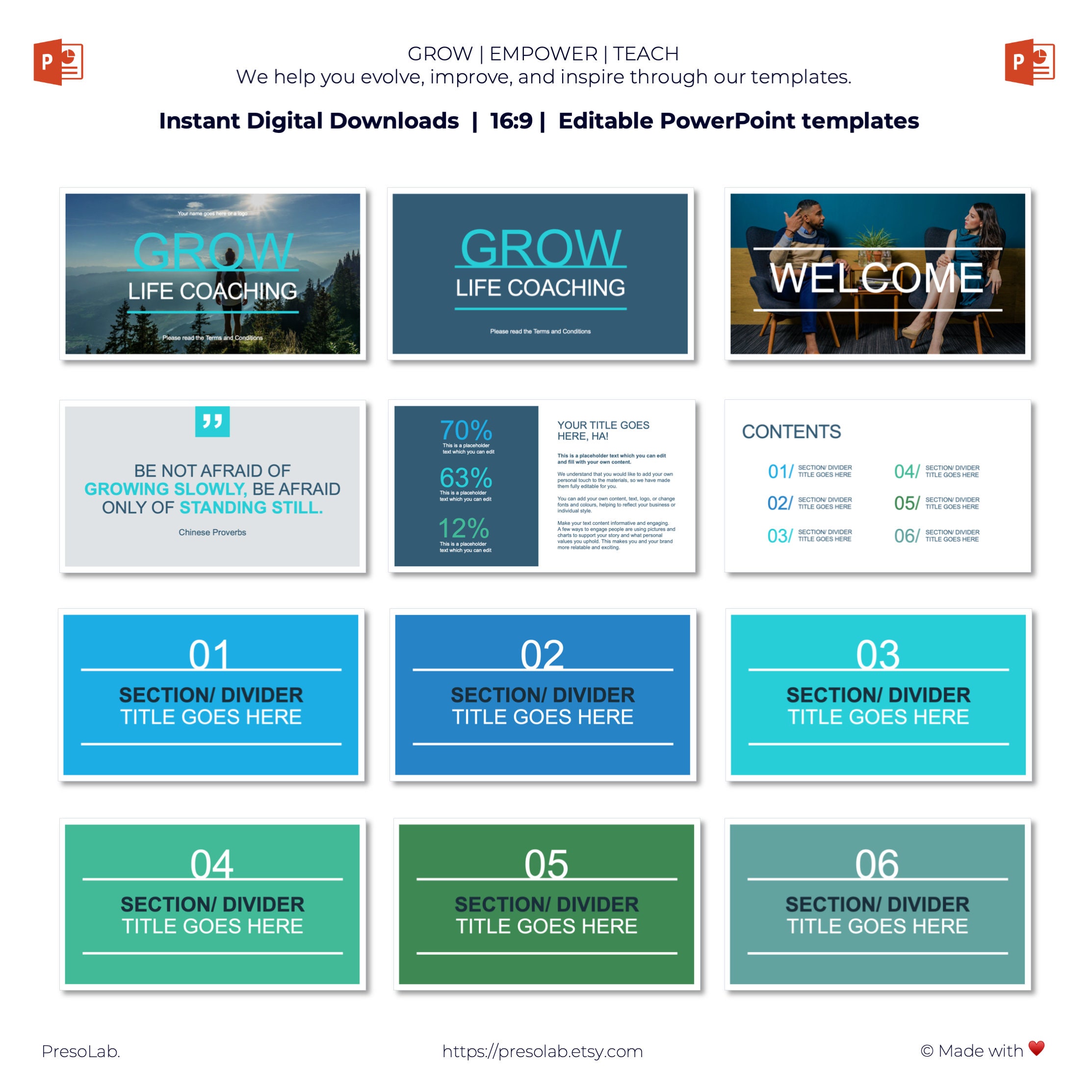 POWERPOINT PRESENTATION TEMPLATE Instant Digital Editable Download Grow ...