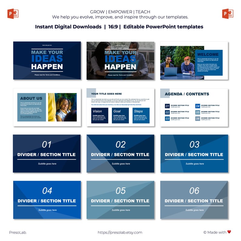 POWERPOINT PRESENTATION TEMPLATE Instant Digital Editable Download Make Your Ideas Happen - Etsy