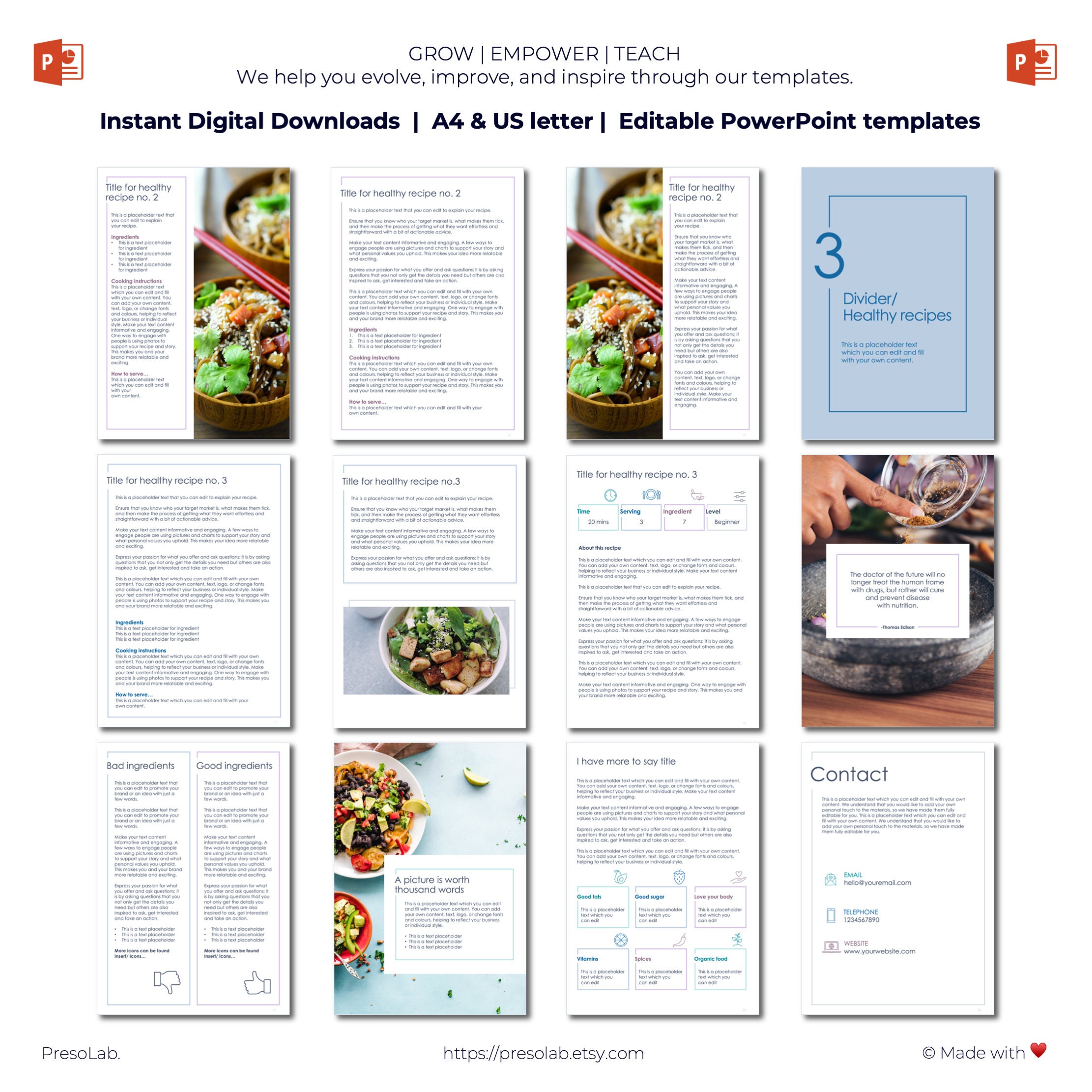 POWERPOINT RECIPES TEMPLATE Instant Digital Editable Download Booklet ...
