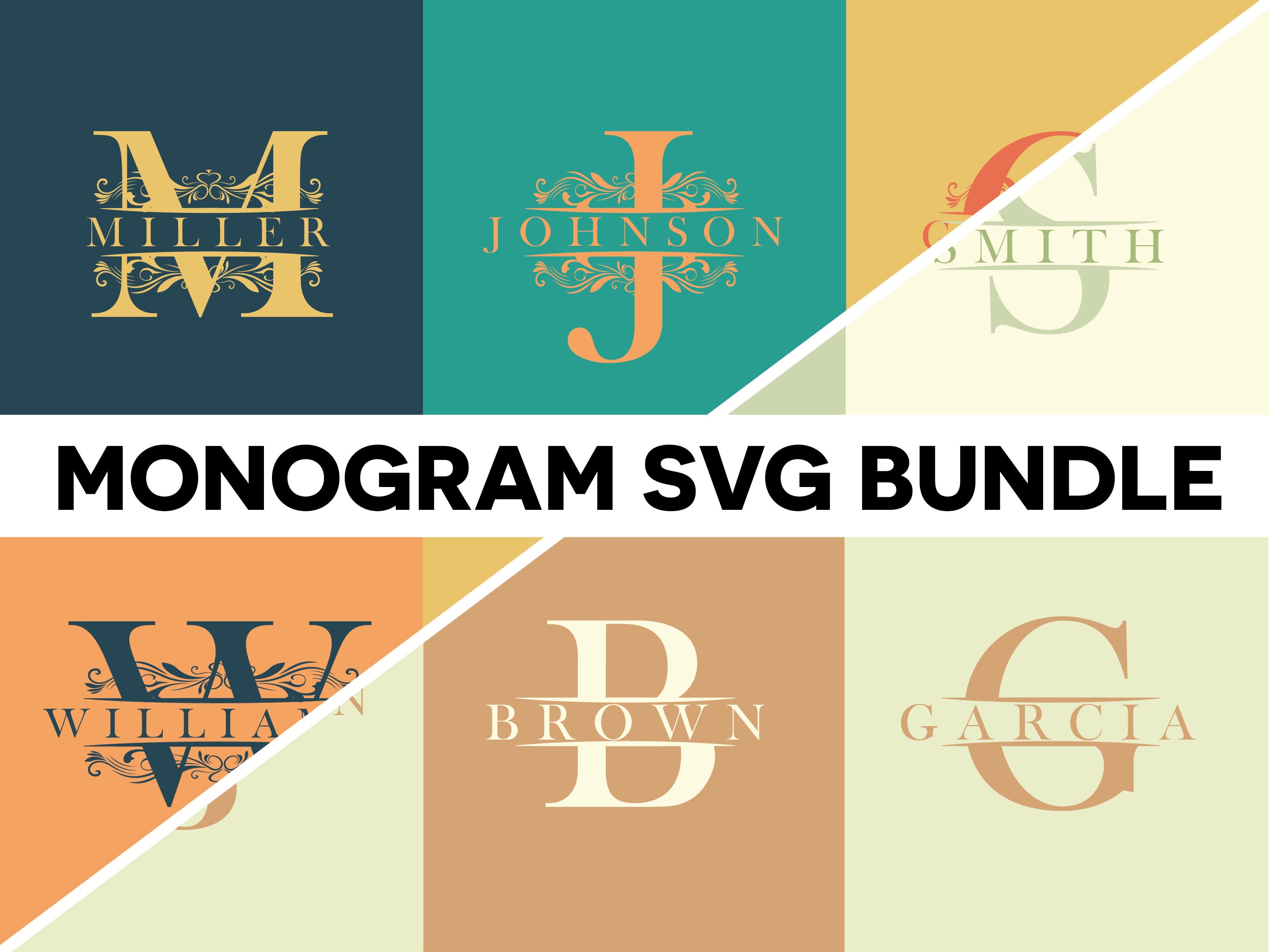 Split Monogram SVG, Serif Embroidery Font, Fancy Letters Font, Last ...