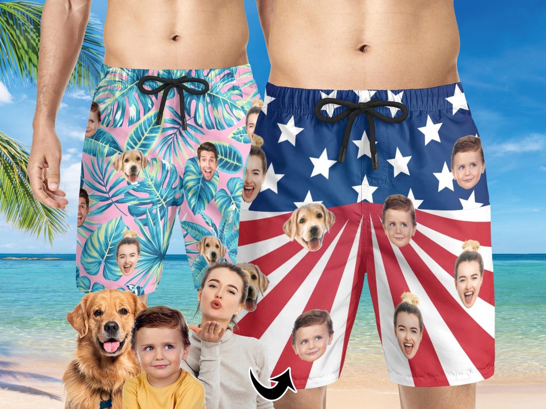 Personalized Men's Swim Trunks: Custom Face Hawaiian Beach Shorts - Etsy