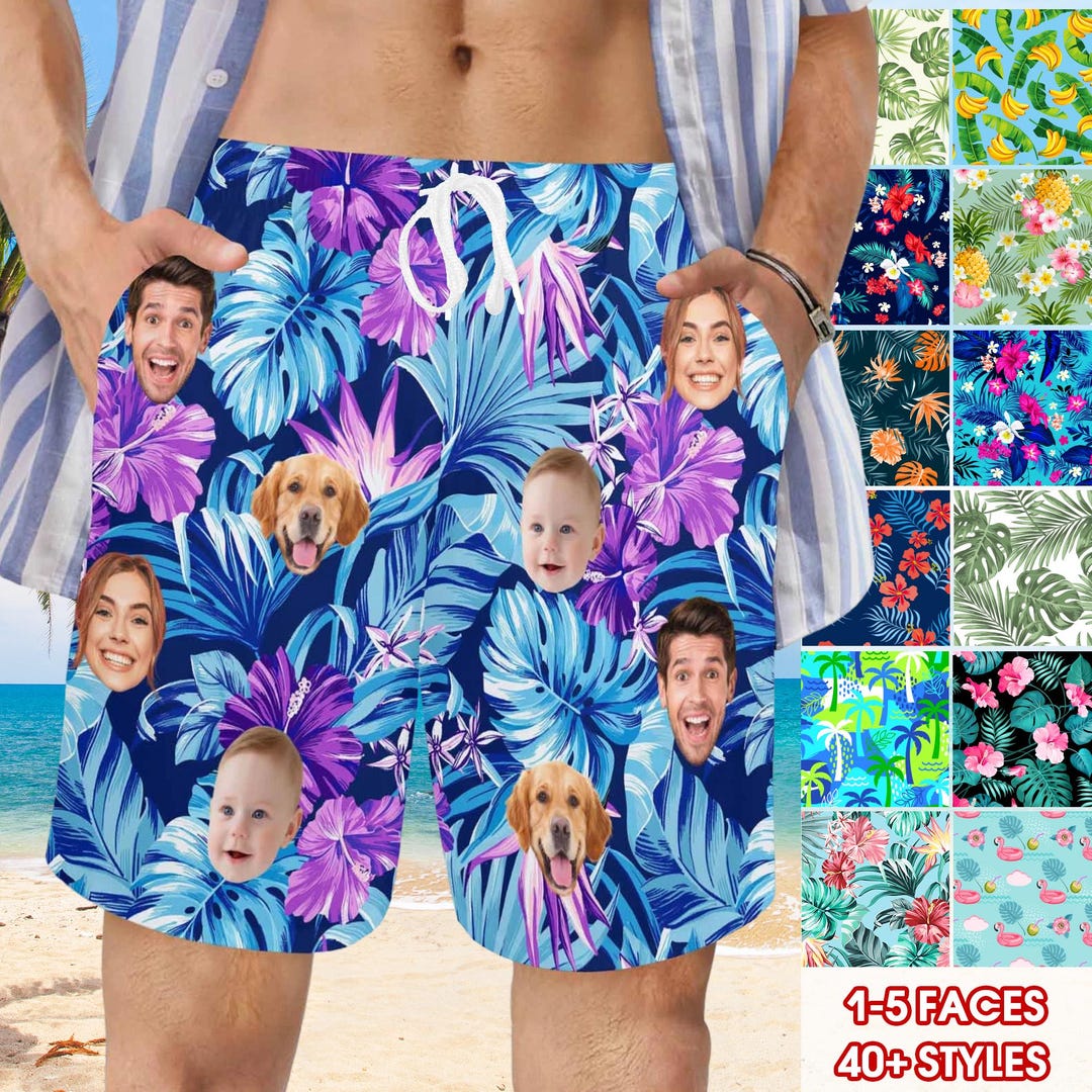 Custom Face Men's Swim Trunks, Personalized Photo Bathing Suit, Father ...