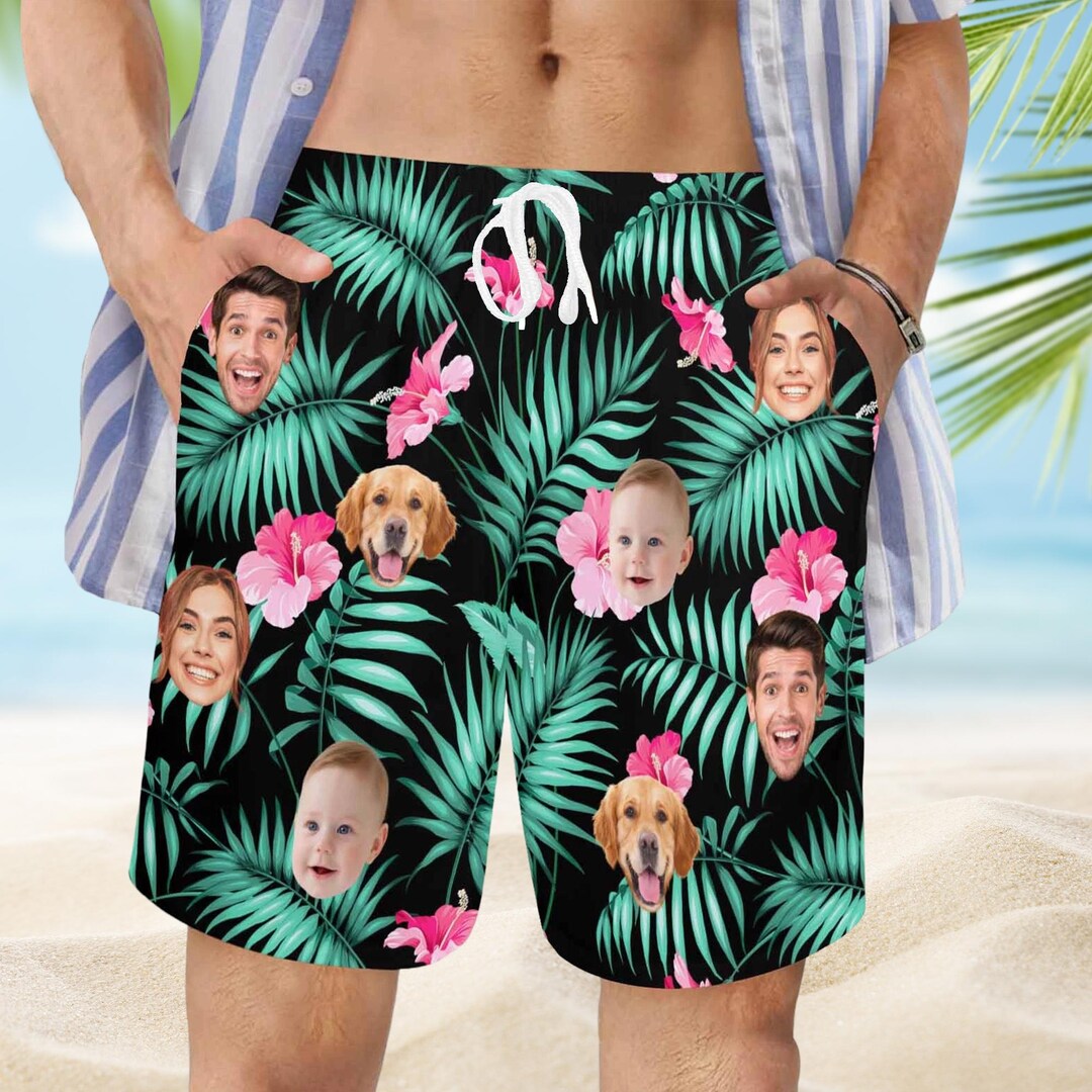 Custom Face Men's Swim Trunks, Personalized Beach Shorts, Vacation Gift ...