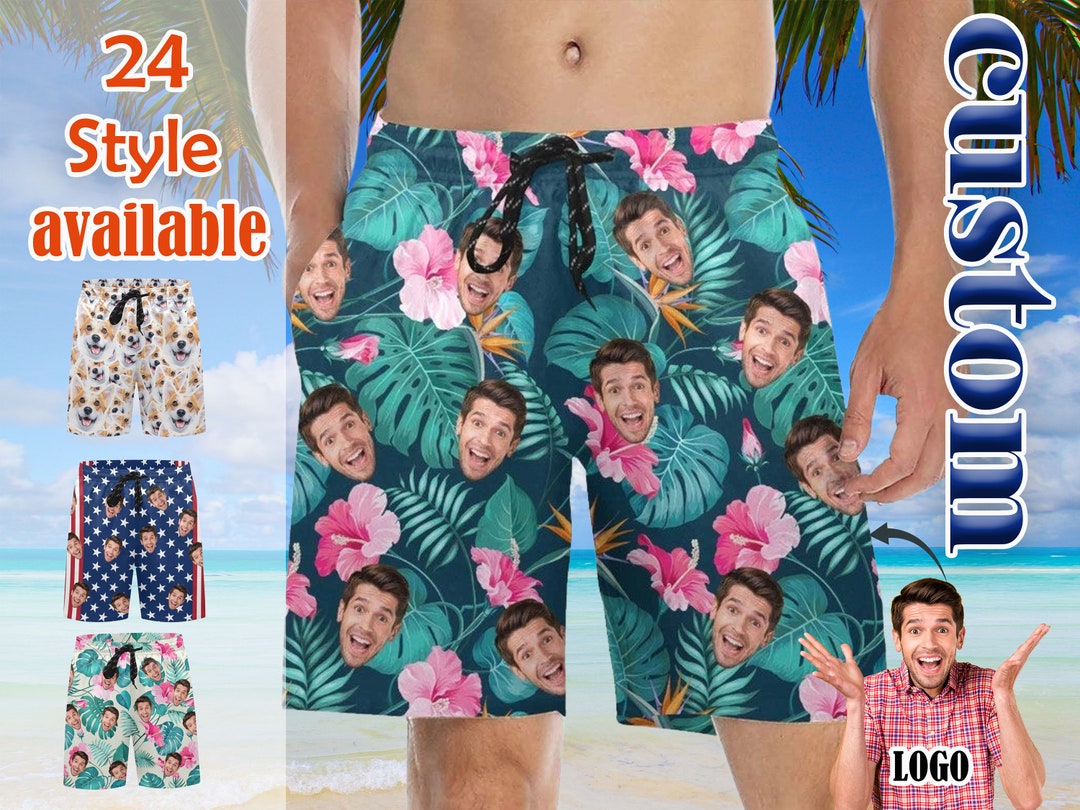 Personalized Men Swim Trunks,custom Face Men Swimwear,face on Beach ...