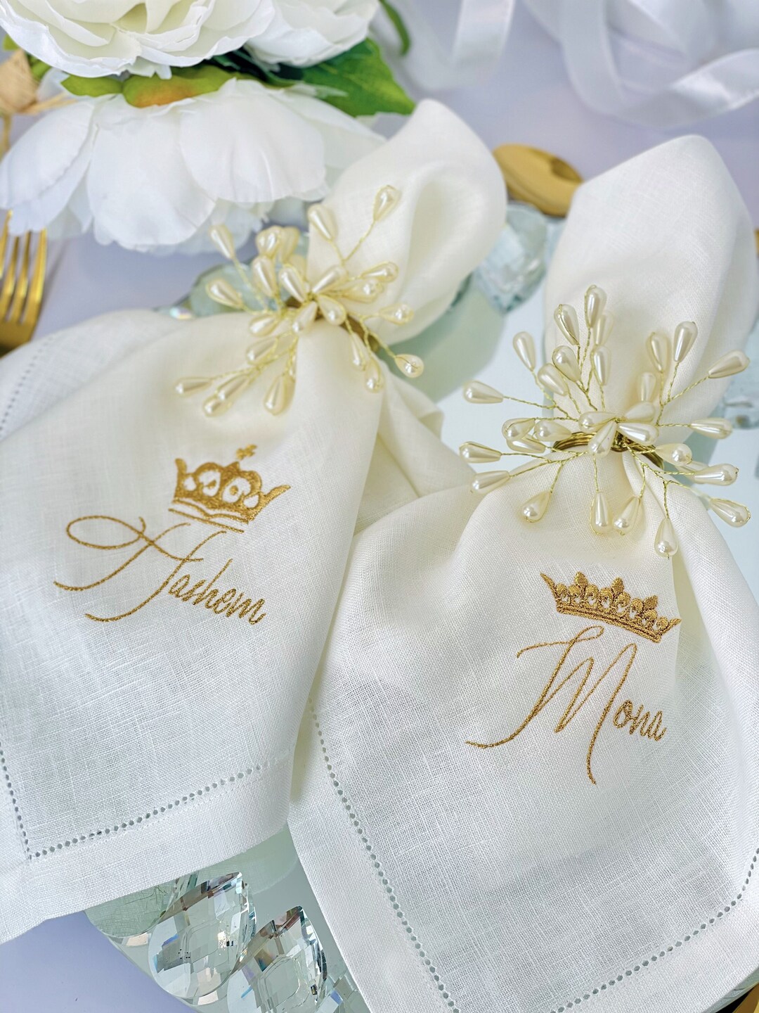 Embroidered Linen Napkins Set of 2 for Bride and Groom Gift ...
