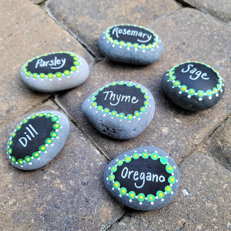 Herb Garden Stones (set of 6), Gardening Stones, Painted Rocks ...