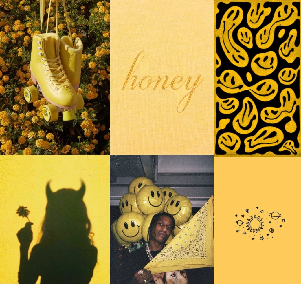 Trendy Yellow Happy Vibes Wall Collage Kit - Digital Download - 70pcs ...