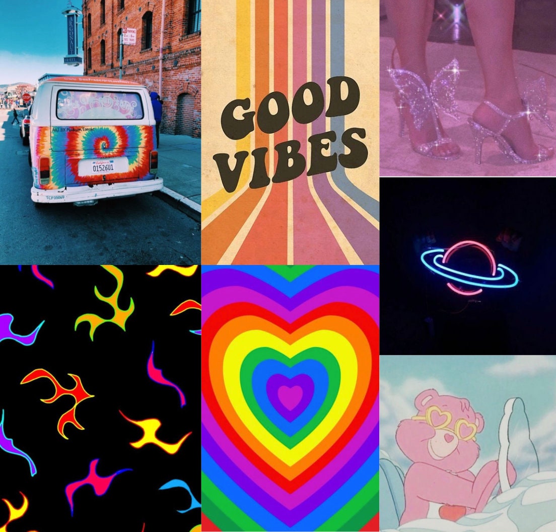 Retro Rainbow Vibes Aesthetic Wall Collage Kit - Digital Download ...