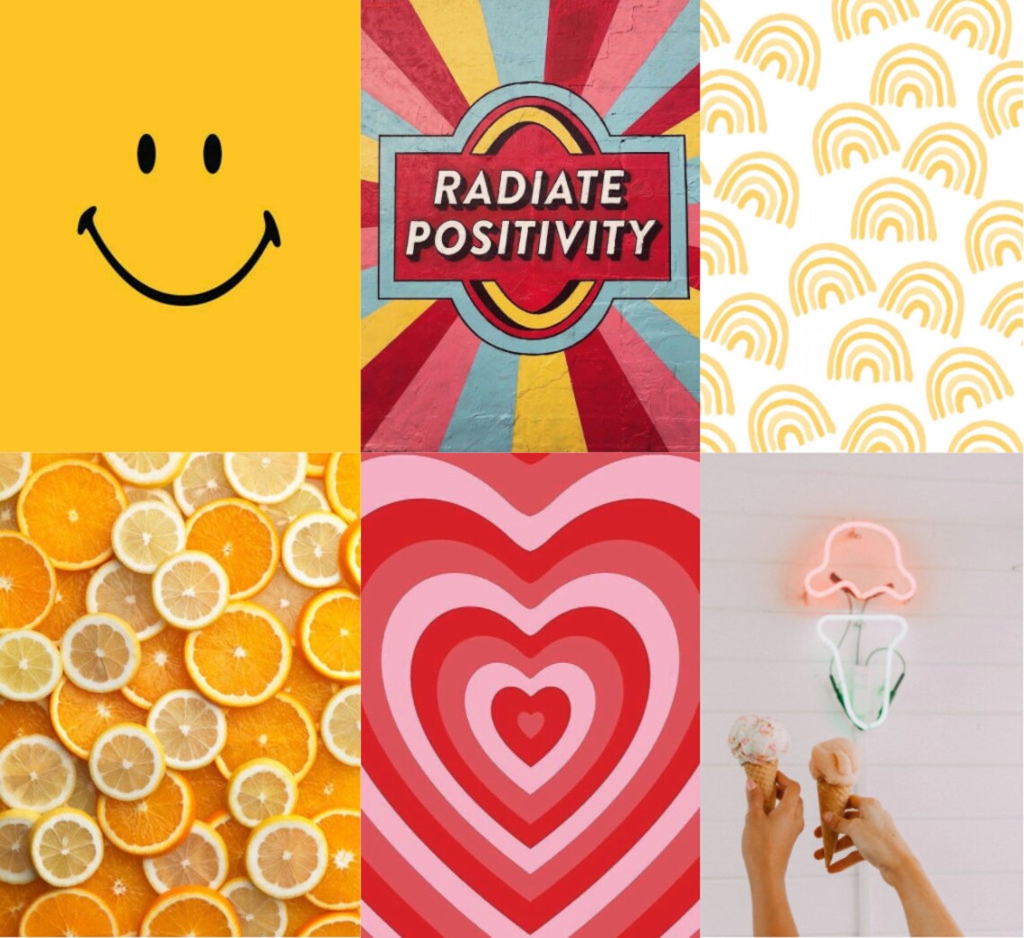 Trendy Happy Vibes Quotes Aesthetic Wall Collage Kit - Digital Download ...