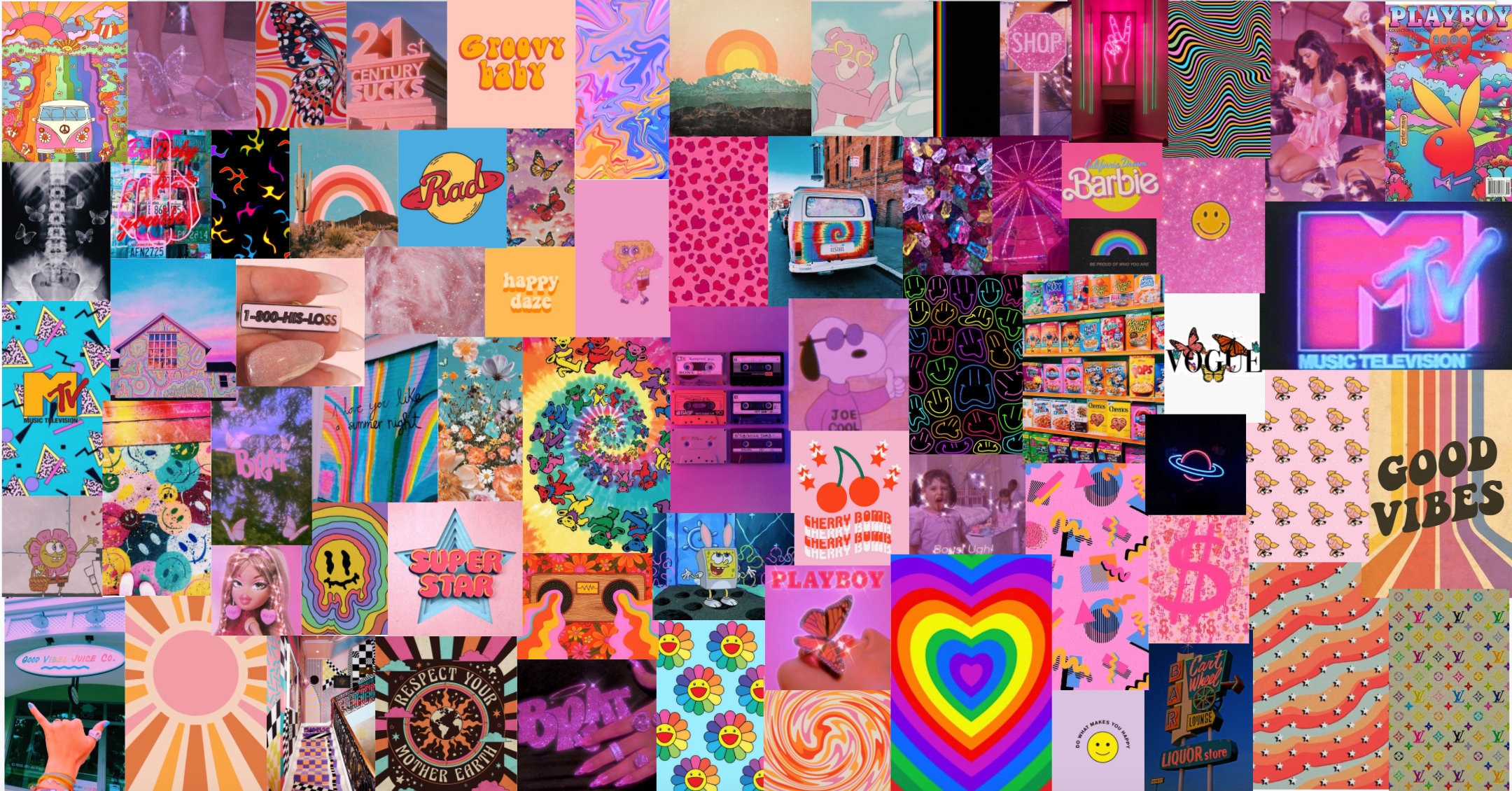 Retro Rainbow Vibes Aesthetic Wall Collage Kit - Digital Download ...